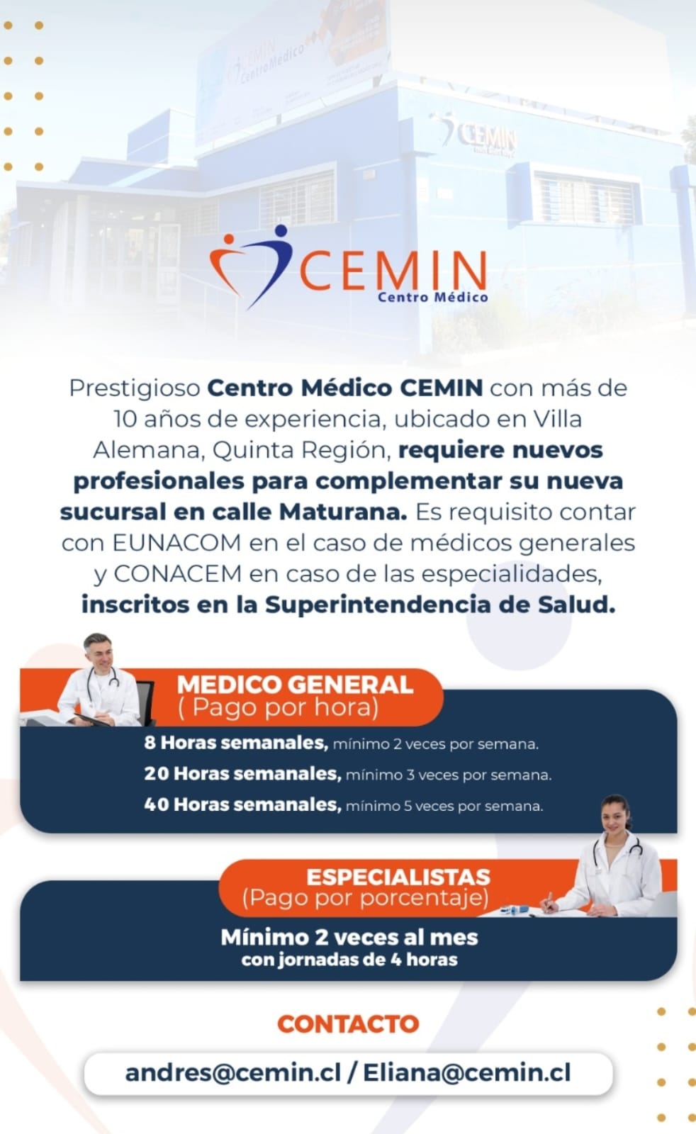 Centro Médico Cemin requiere médico/a para sucursal en Villa Alemana ...